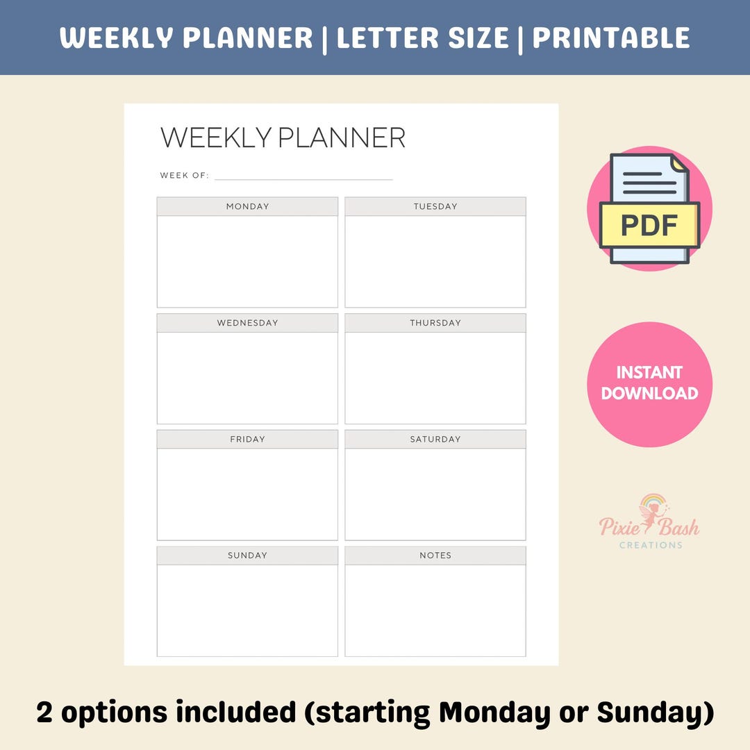 Basic Weekly Planner Printable Schedule for Kids Family to Do List ...