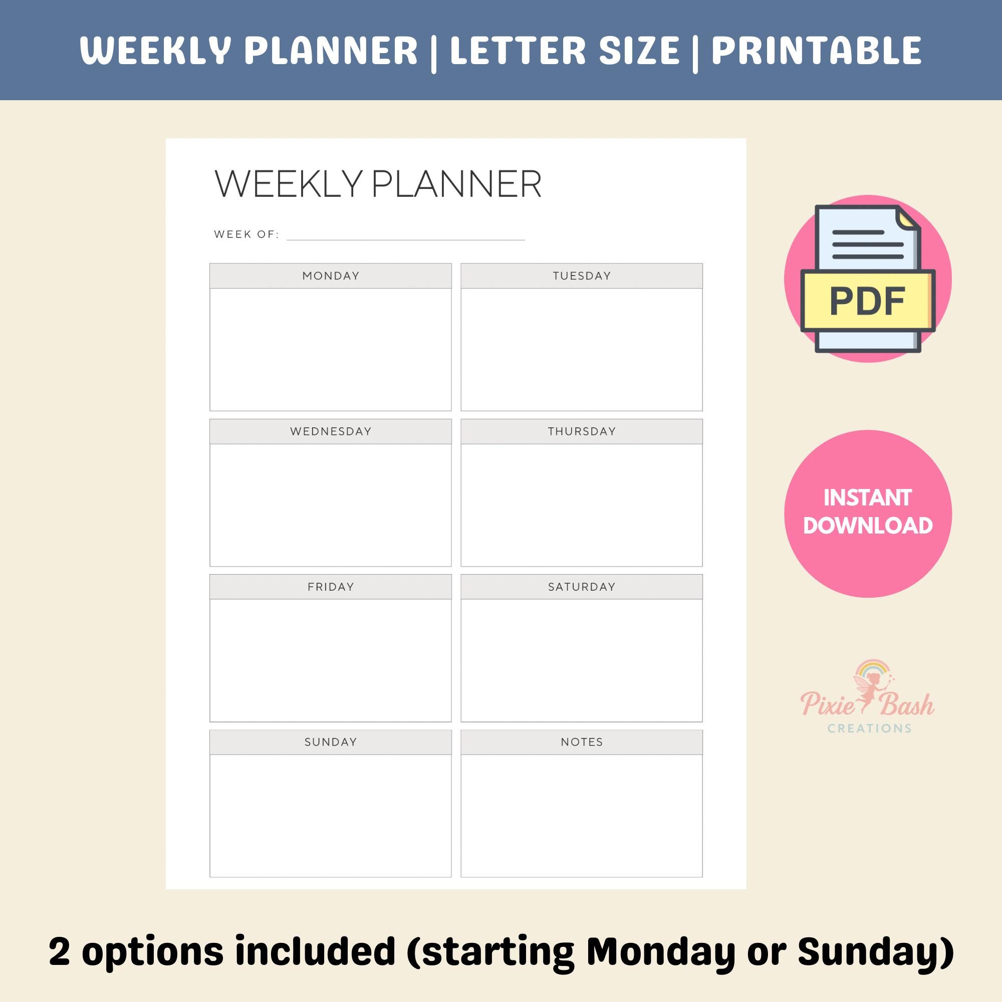 Basic Weekly Planner Printable Schedule for Kids Family to Do List ...