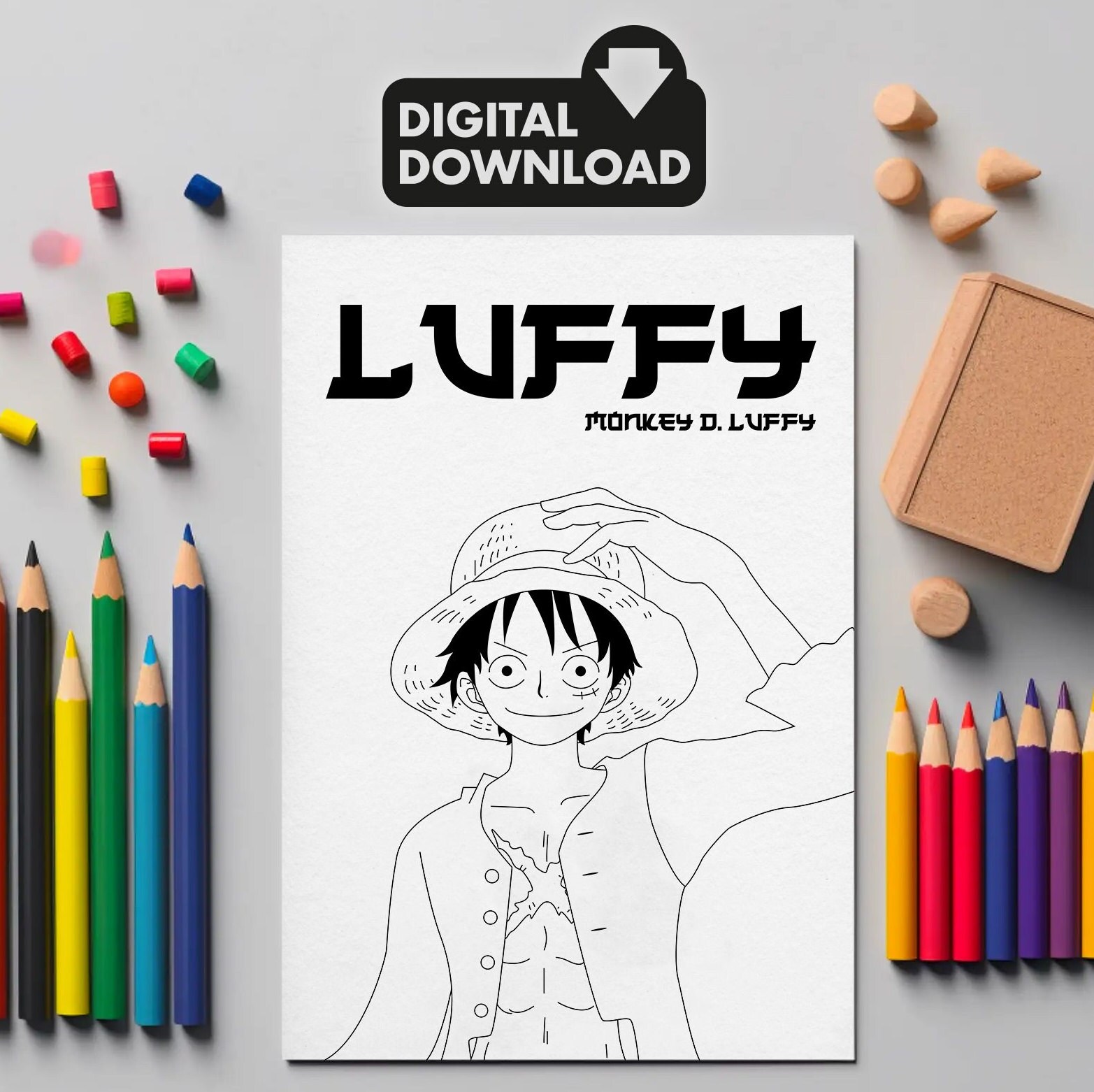 Monkey D. Luffy Colouring Page Kids/adult Colouring Sheet, Anime One ...
