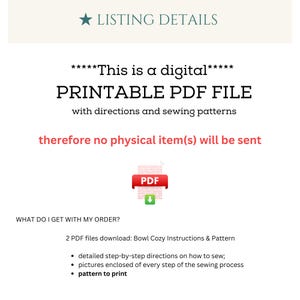 Instant DOWNLOAD, PRINTABLE PDF File Bowl Cozy Detailed Instructions ...