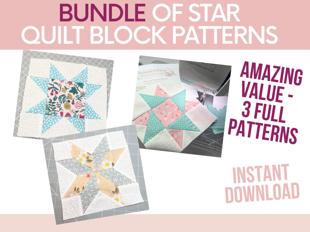 Star Quilt Block Patterns, Bundle of Patchwork Block Patterns, Star ...