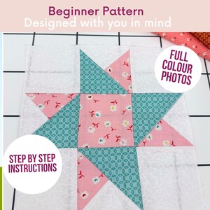 Star Quilt Block Pattern, Quilt Patterns, Beginner Quilt Pattern, Star Quilt Block, Beginner ...
