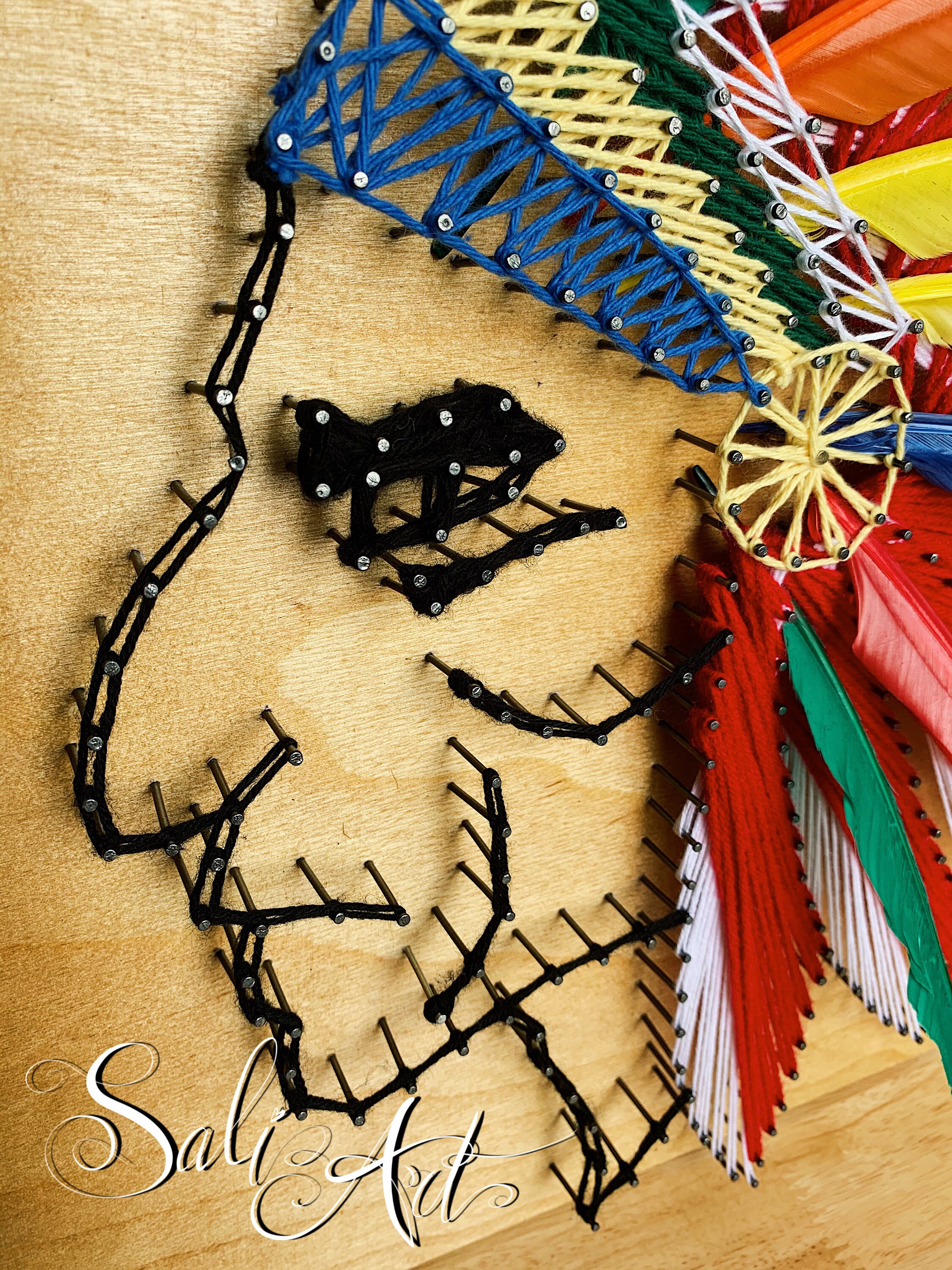 Indian String Art American Indian Feathered Headdress Wall Art Indian ...
