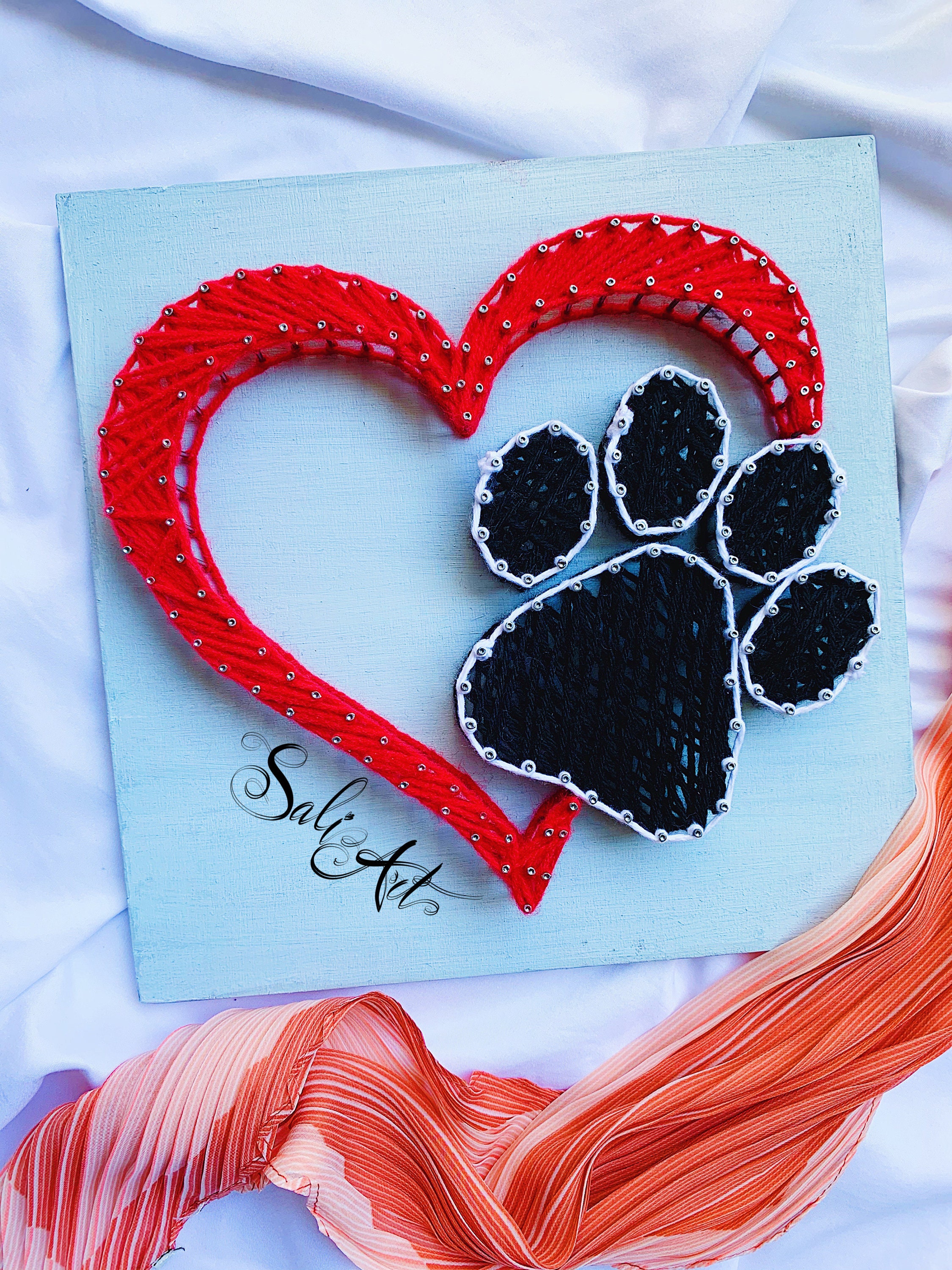 Love Paw Print String Art Paw Print Nail Art Dog and Cat Lover Gift Paw ...