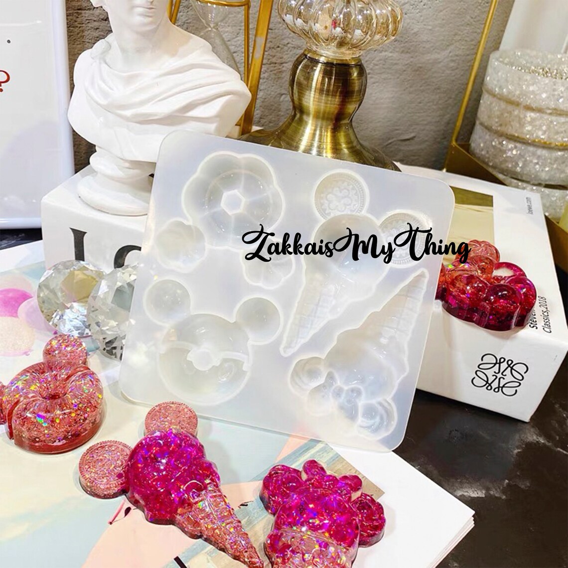 Mickey Head Silicone Keychain Mold Resin, Mickey Mouse Ice Cream ...