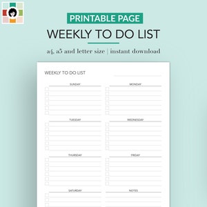 Weekly to Do List | Printable | PDF | US Letter | A4 | A5 | Instant ...
