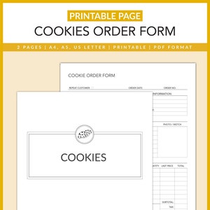 Cookie Order Form | Bakery | Add Logo | Fillable | Printable | Baking ...