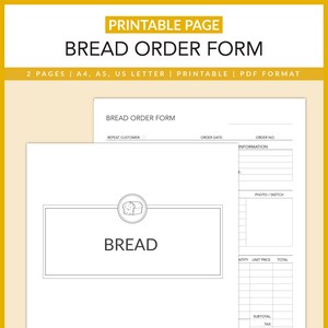 Bread Order Form | Bakery Form | Home Bakery Business | Bakery Order ...