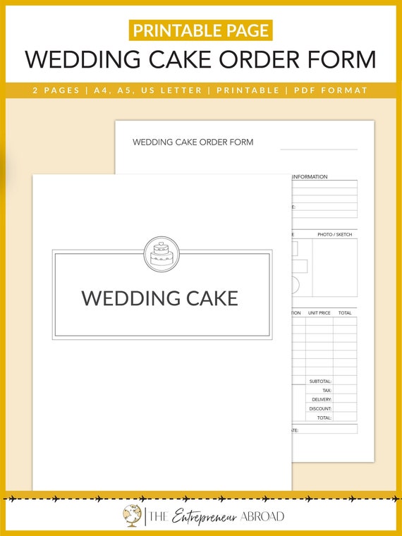 Wedding Cake Order Form Bakery Form Home Bakery Business | Etsy