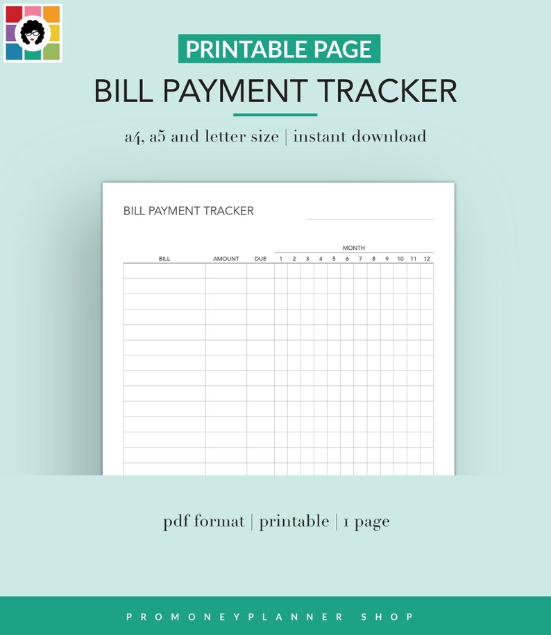 Bill Payment Tracker Finance Planner Money Management Instant Download ...