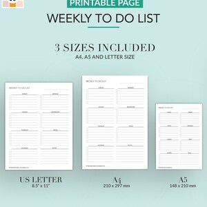 Weekly to Do List | Printable | PDF | US Letter | A4 | A5 | Instant ...