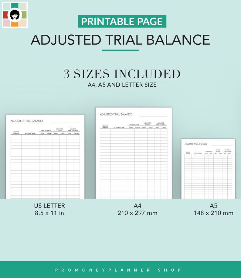 Adjusted Trial Balance Printable PDF Letter A4 A5 Instant Download ...