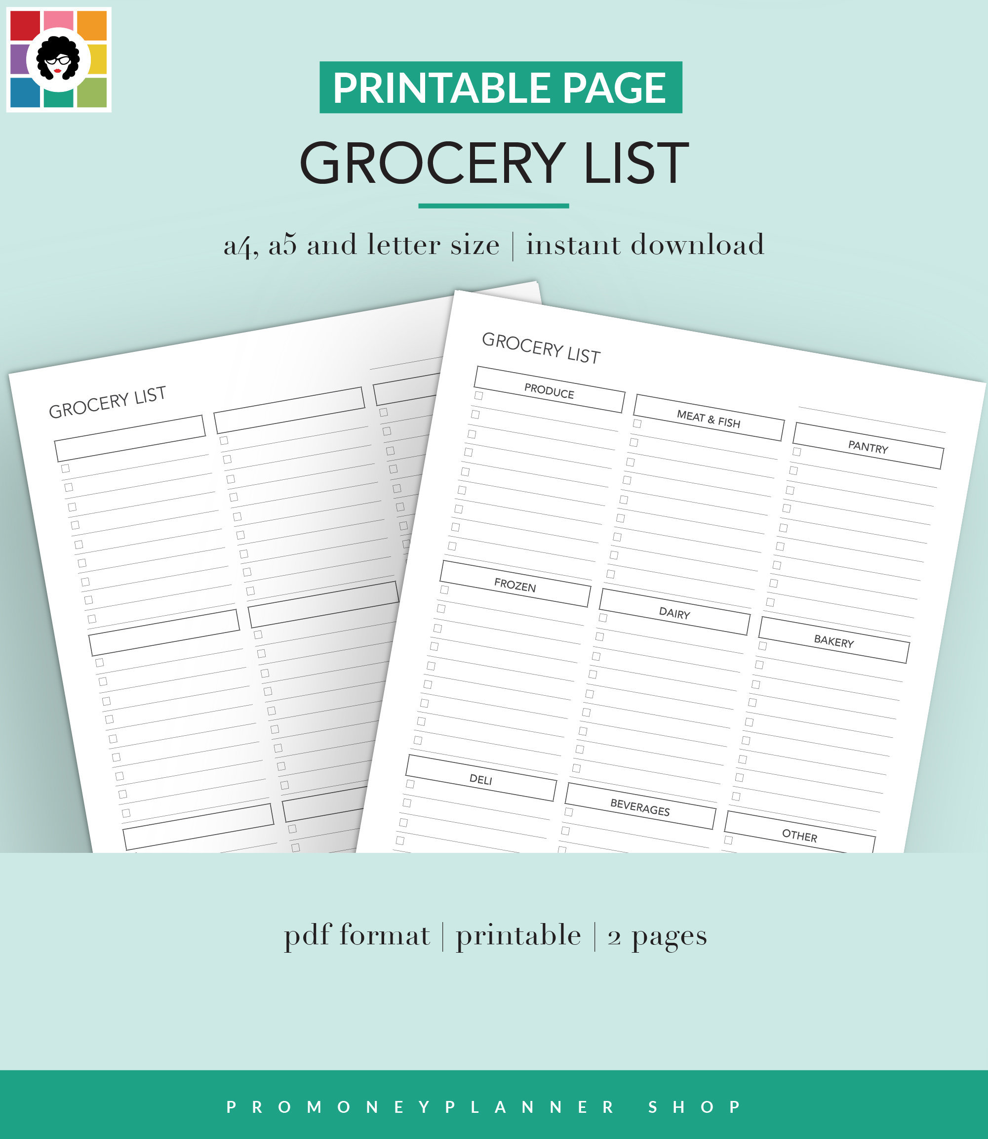 Grocery List Printable PDF Meal Planner Shopping List Groceries Instant ...