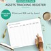 Assets Tracking Register PDF US Letter A4 A5 Instant Download Asset ...