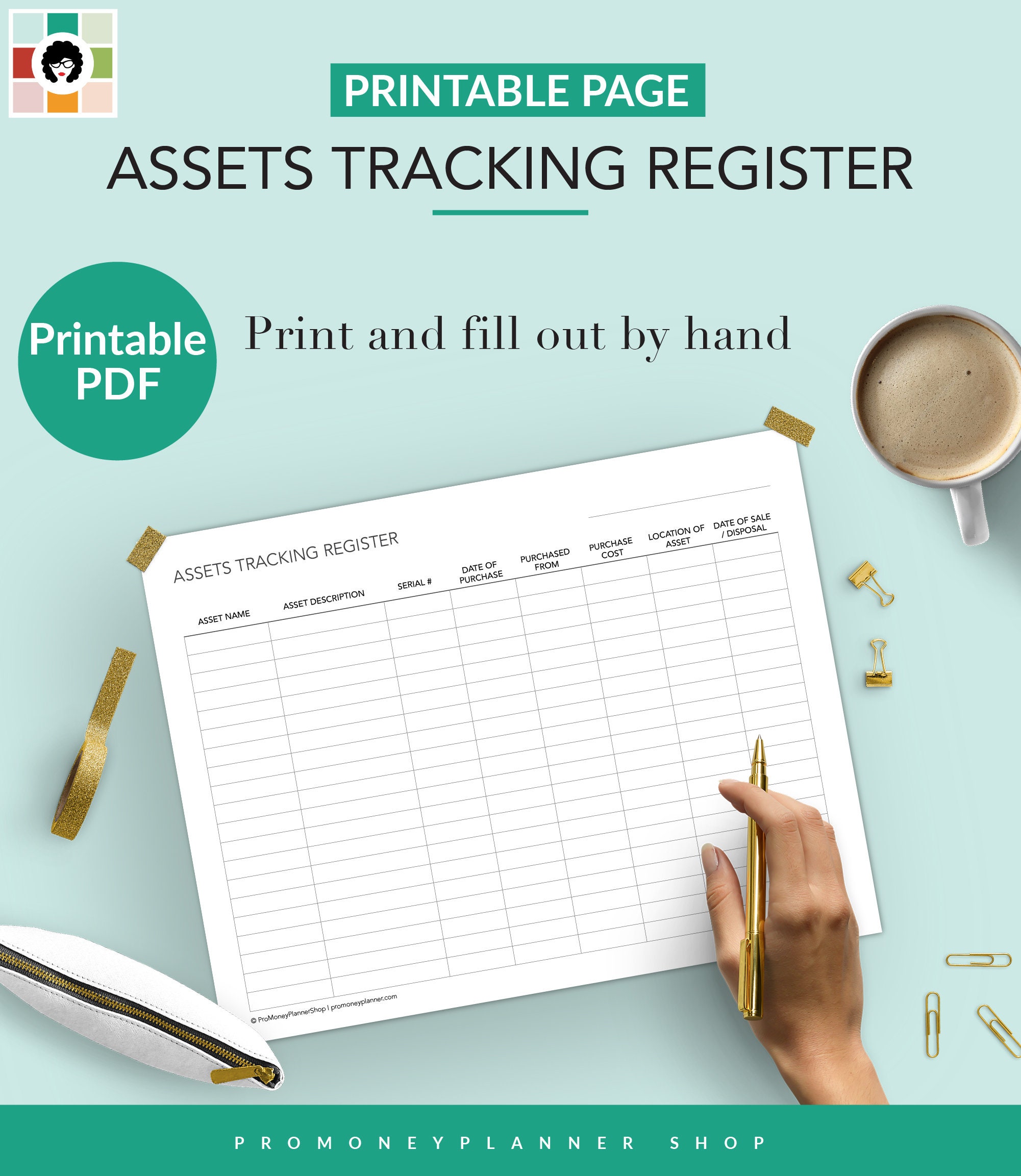 Assets Tracking Register PDF US Letter A4 A5 Instant Download Asset ...