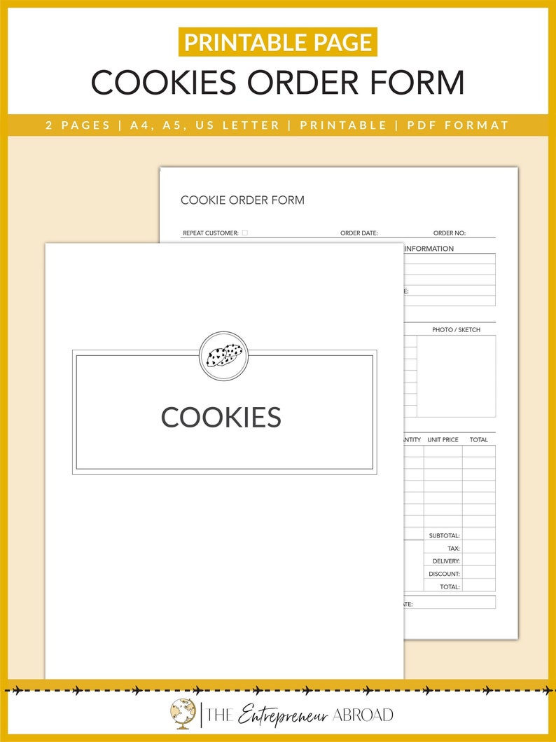 Cookie Order Form Bakery Add Logo Fillable Printable - Etsy