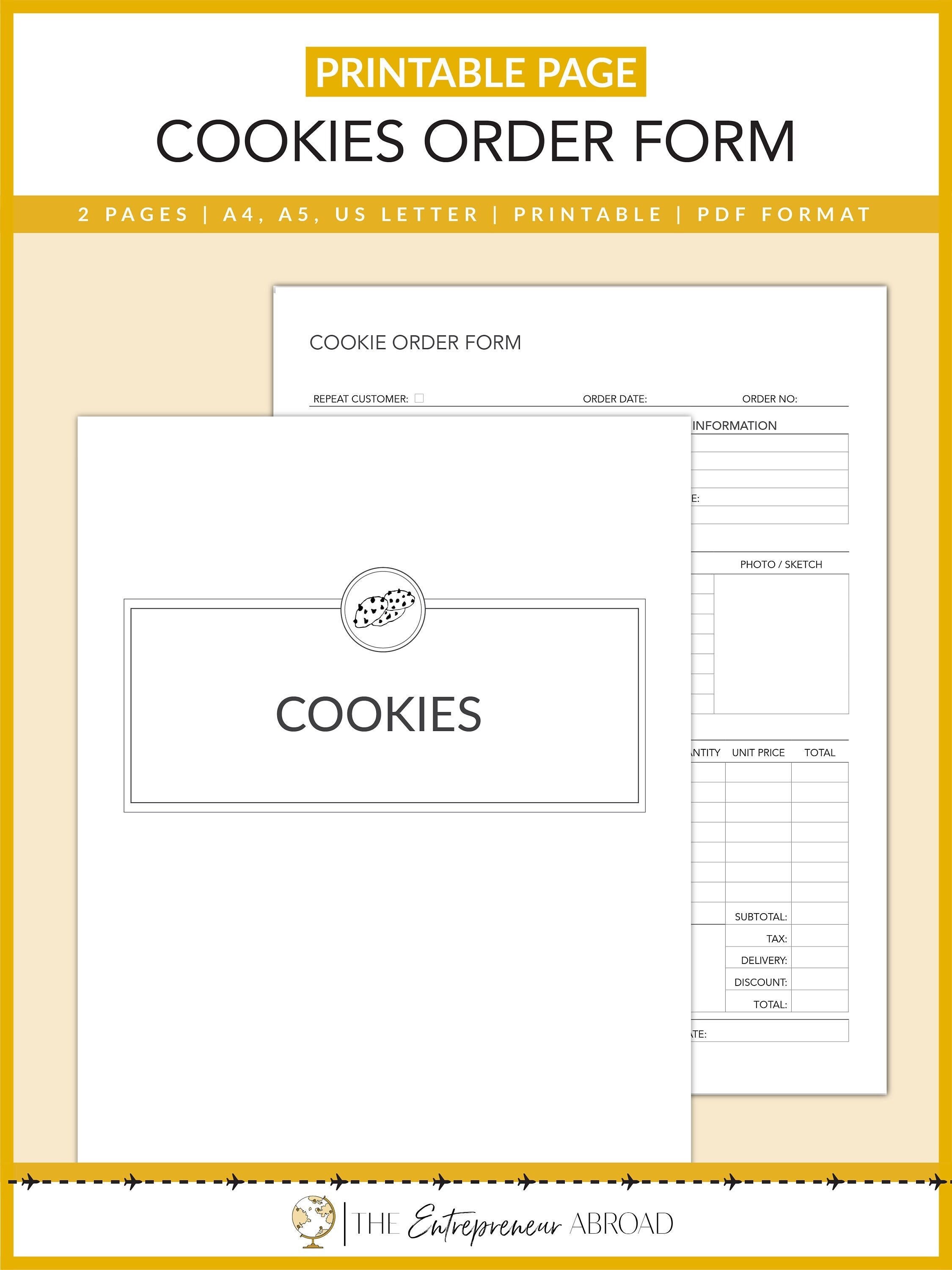 Cookie Order Form | Bakery | Add Logo | Fillable | Printable | Baking ...