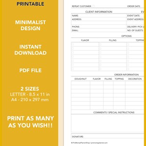 Donut Order Form | Bakery Form | Home Bakery Business | Bakery Order ...