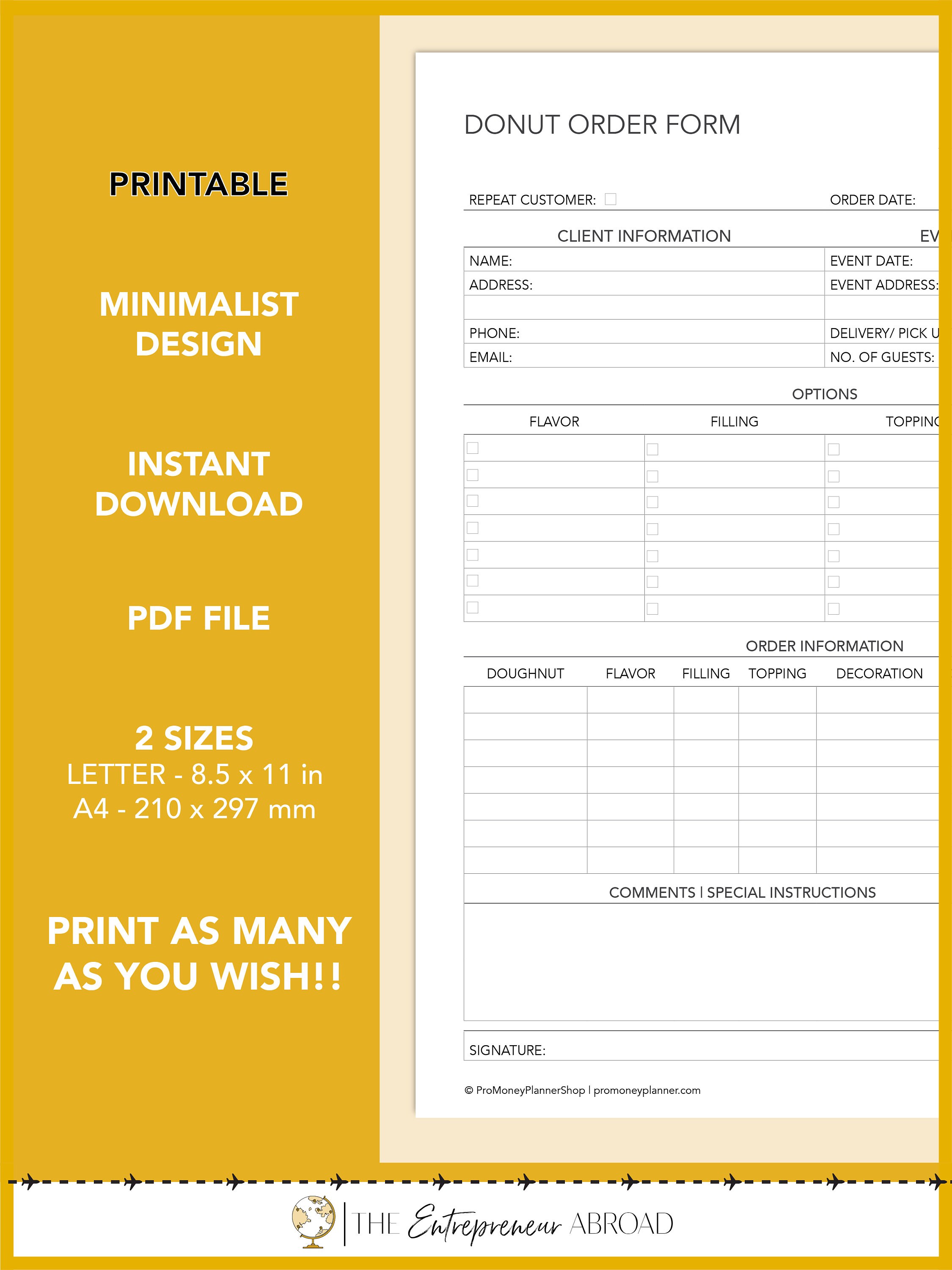 Donut Order Form Bakery Form Home Bakery Business Bakery Order Form ...