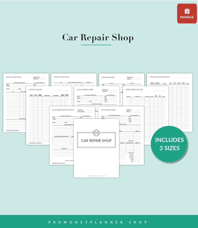 Car Repair Shop Business Planner Printable PDF US A4 | Etsy