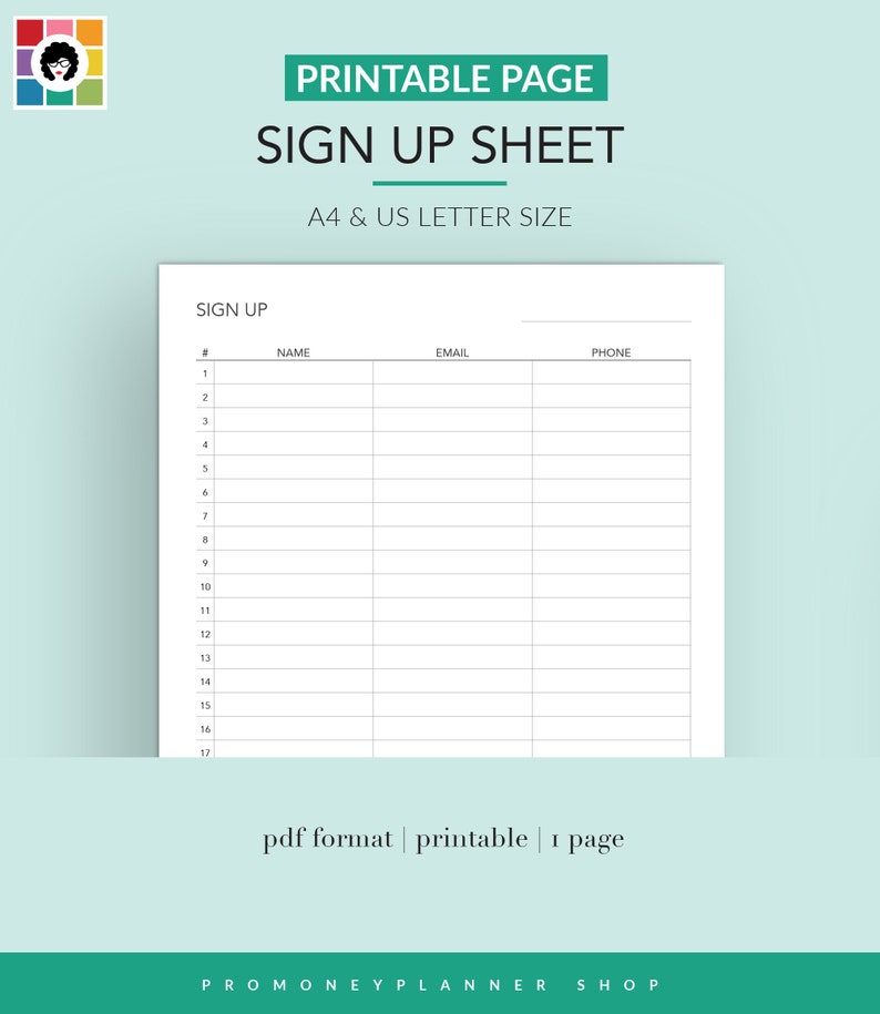 Sign up Sheet PRINTABLE Email List Event Sign up Contact Information ...