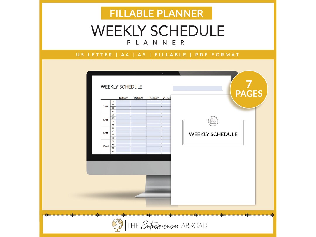 Weekly Schedule Planner | Fillable | Productivity | Time Management ...