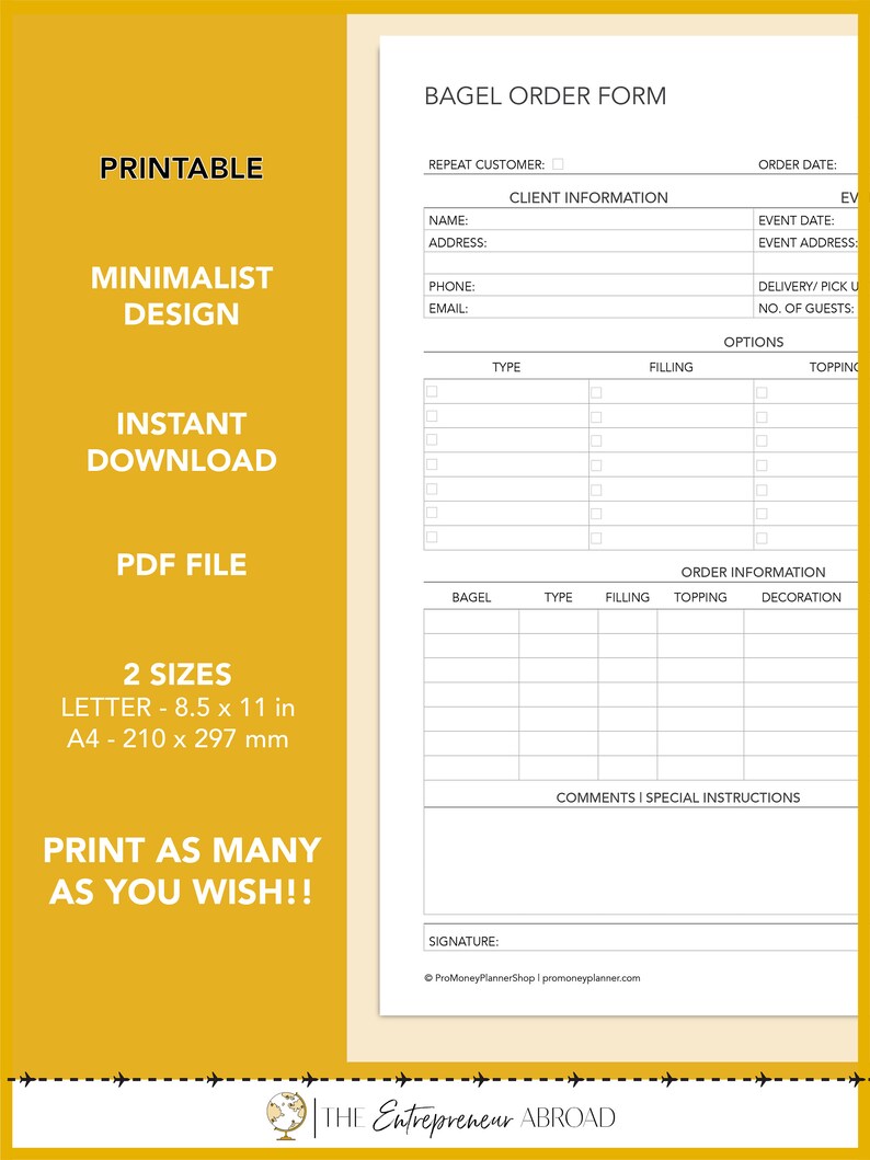 Bagel Order Form | Bakery Form | Home Bakery Business | Bakery Order ...