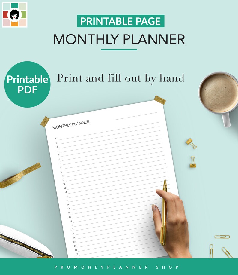 Monthly Planner | Printable | PDF | US Letter | A4 | A5 | Instant ...