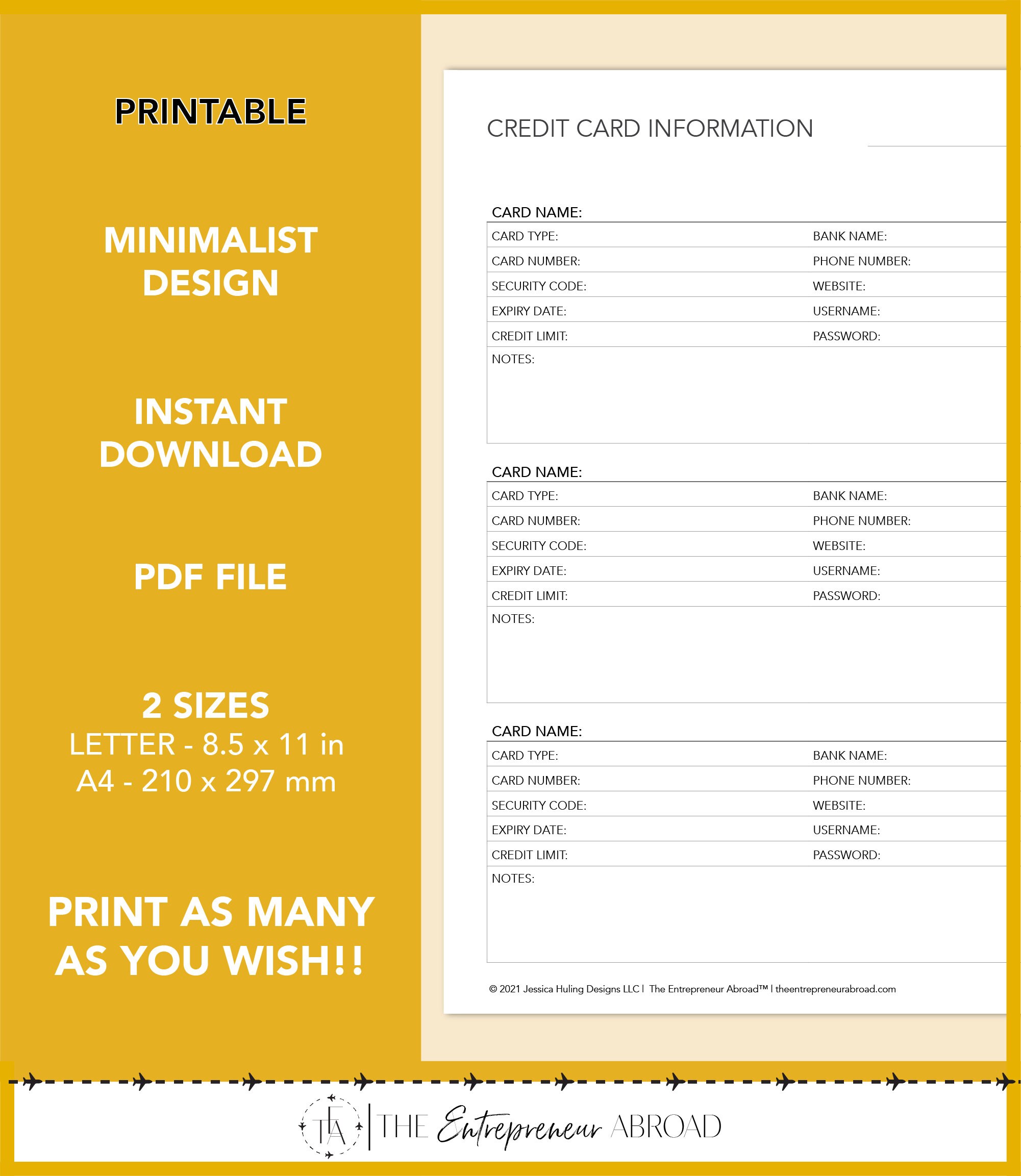 Credit Card Information | Personal Finances Planner | Debt Payoff ...