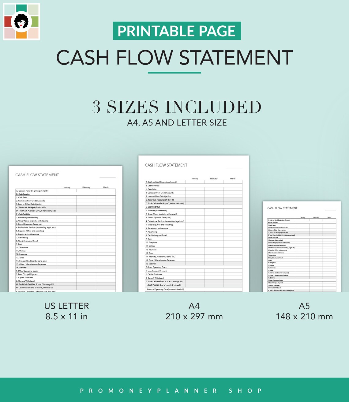 Cash Flow Statement Printable PDF Letter A4 A5 | Etsy