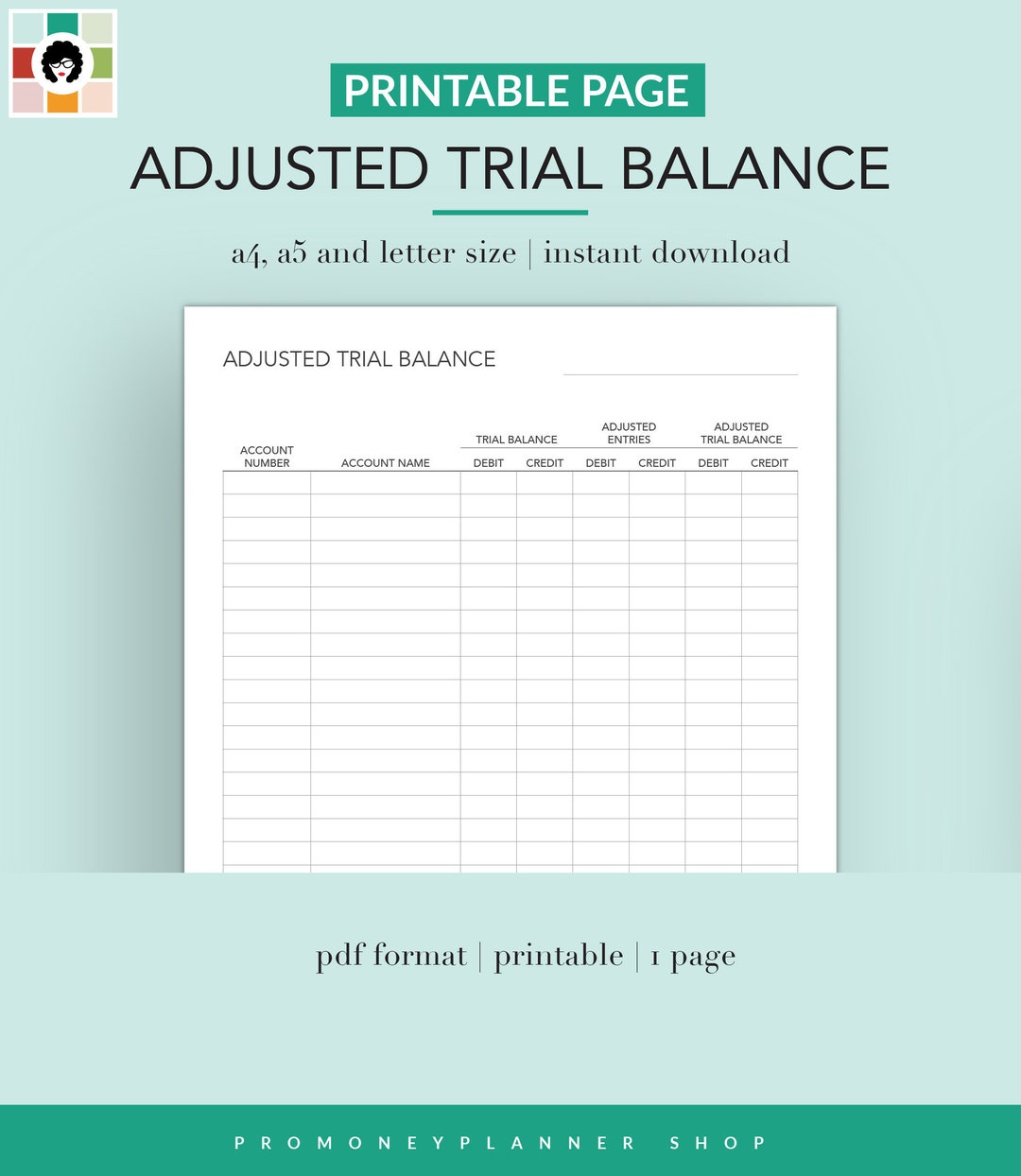 Adjusted Trial Balance | Printable | PDF | Letter | A4 | A5 | Instant ...