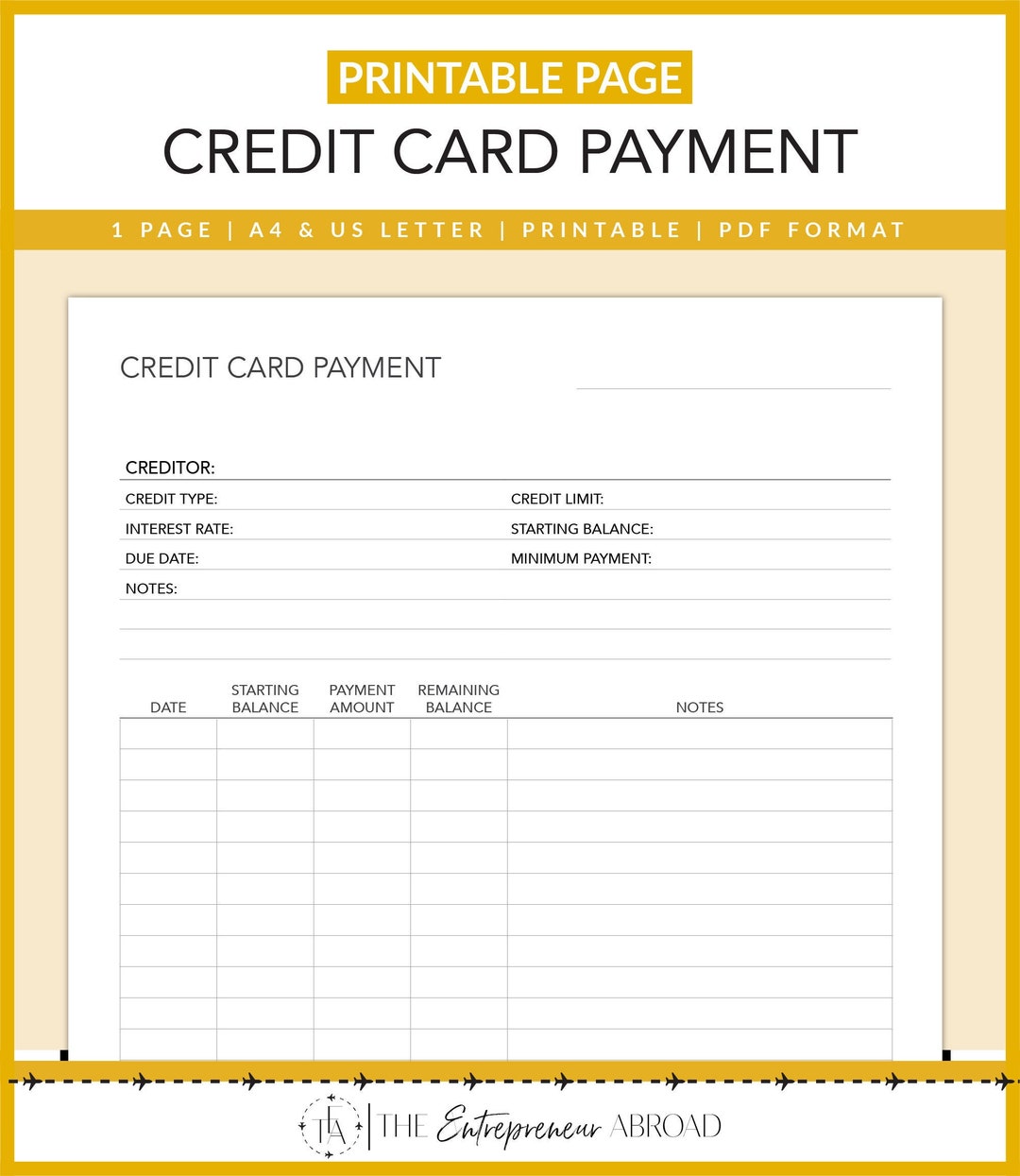 Credit Card Payments Tracker | Personal Finances Planner | Debt Payoff ...