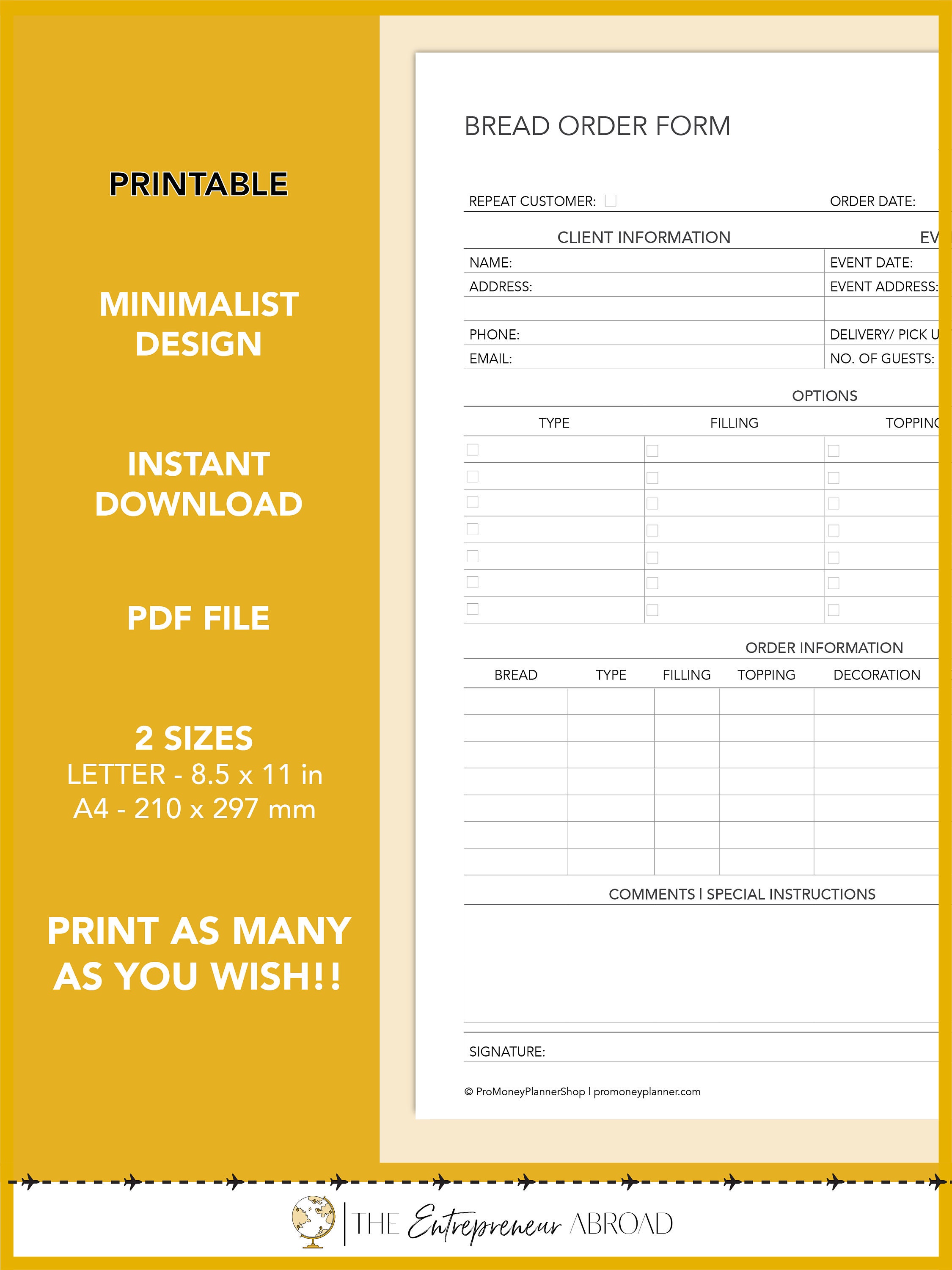 Bread Order Form | Bakery Form | Home Bakery Business | Bakery Order ...