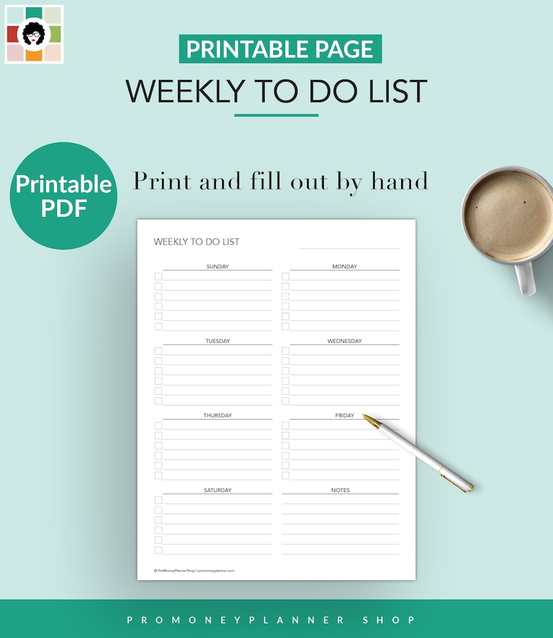 Weekly to Do List | Printable | PDF | US Letter | A4 | A5 | Instant ...