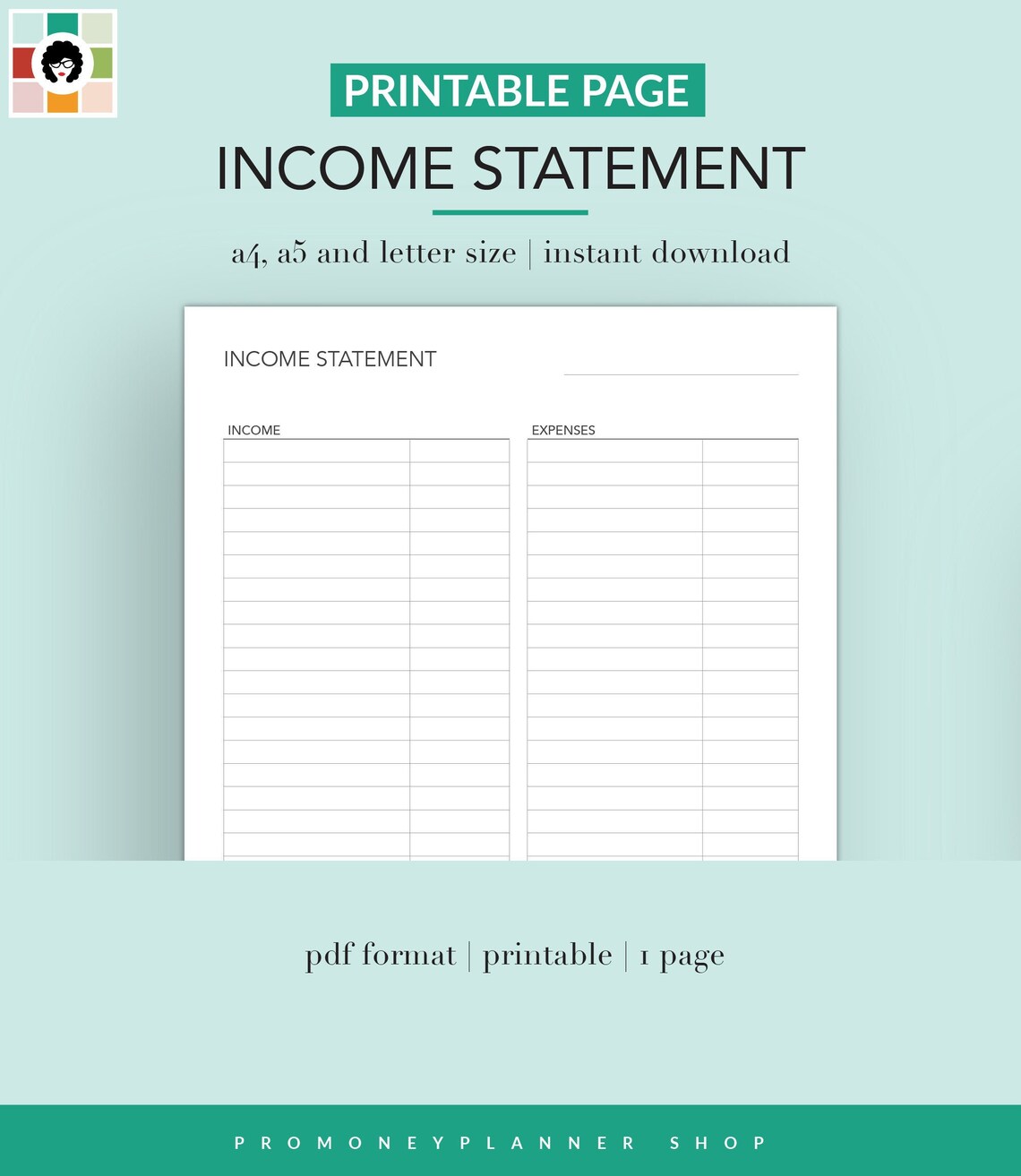 Income Statement Printable PDF Letter A4 A5 Instant Download Accounting ...