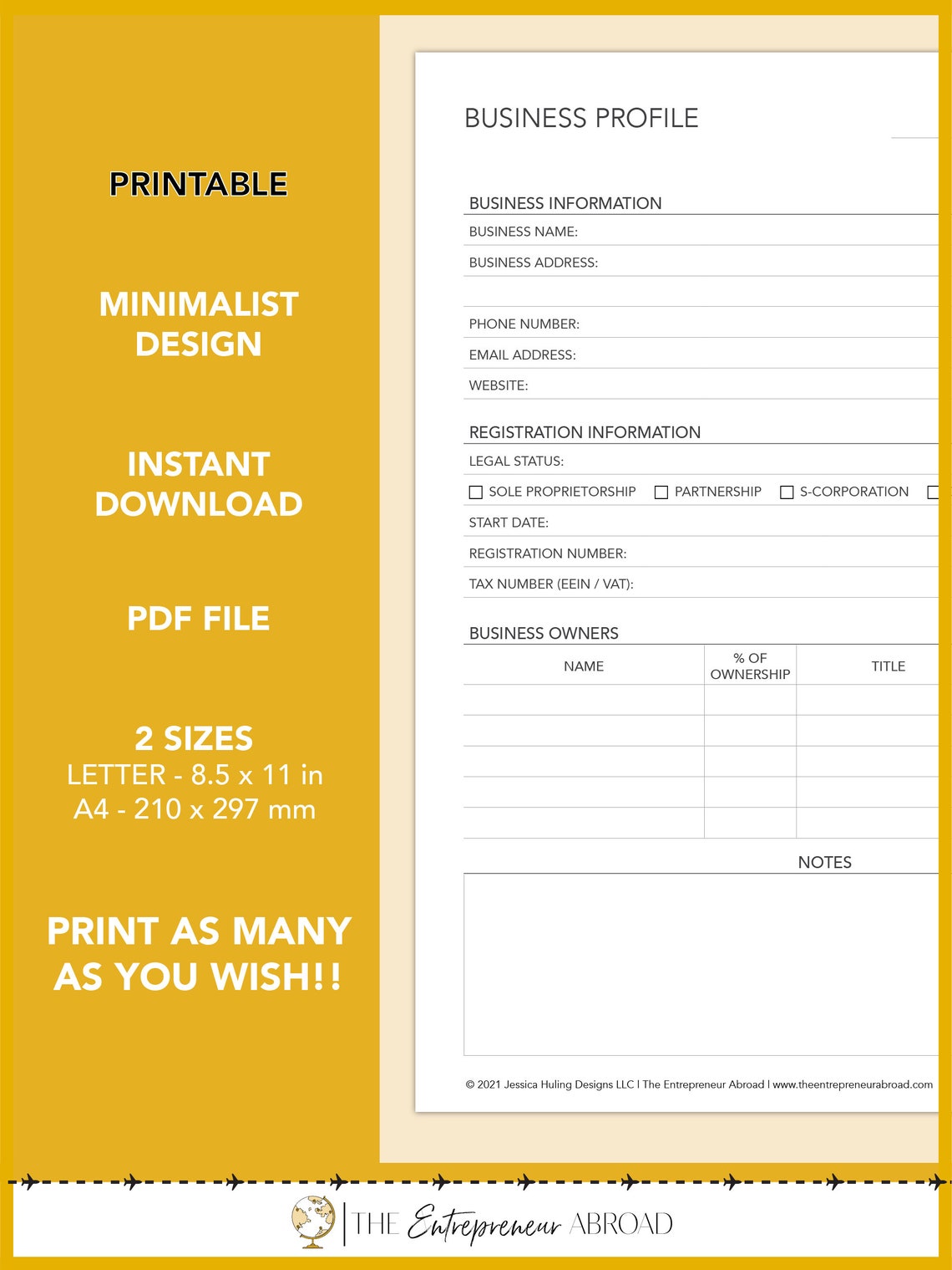 Business Profile, Printable, Business Planner, Entrepreneur Planner ...