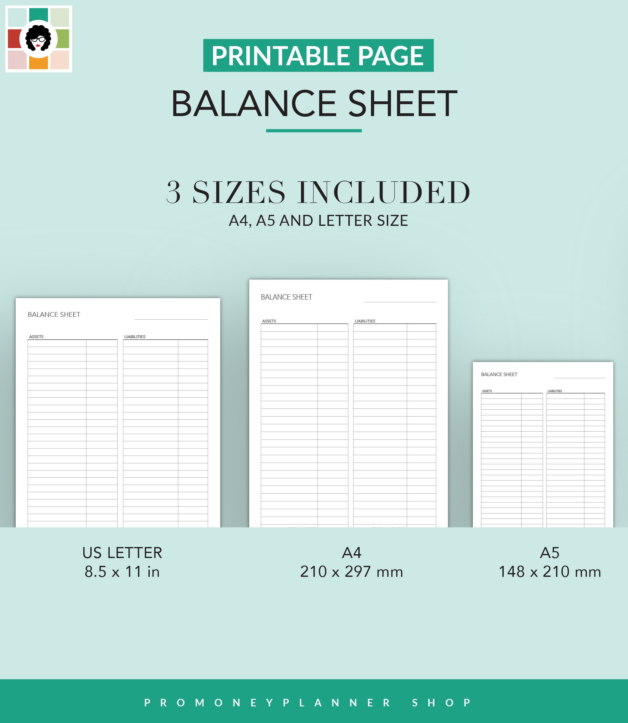 Balance Sheet Printable PDF Letter A4 A5 Instant Download Accounting ...