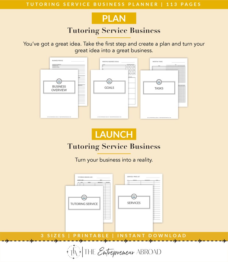 Tutoring Service Business Planner Printable Tutor - Etsy