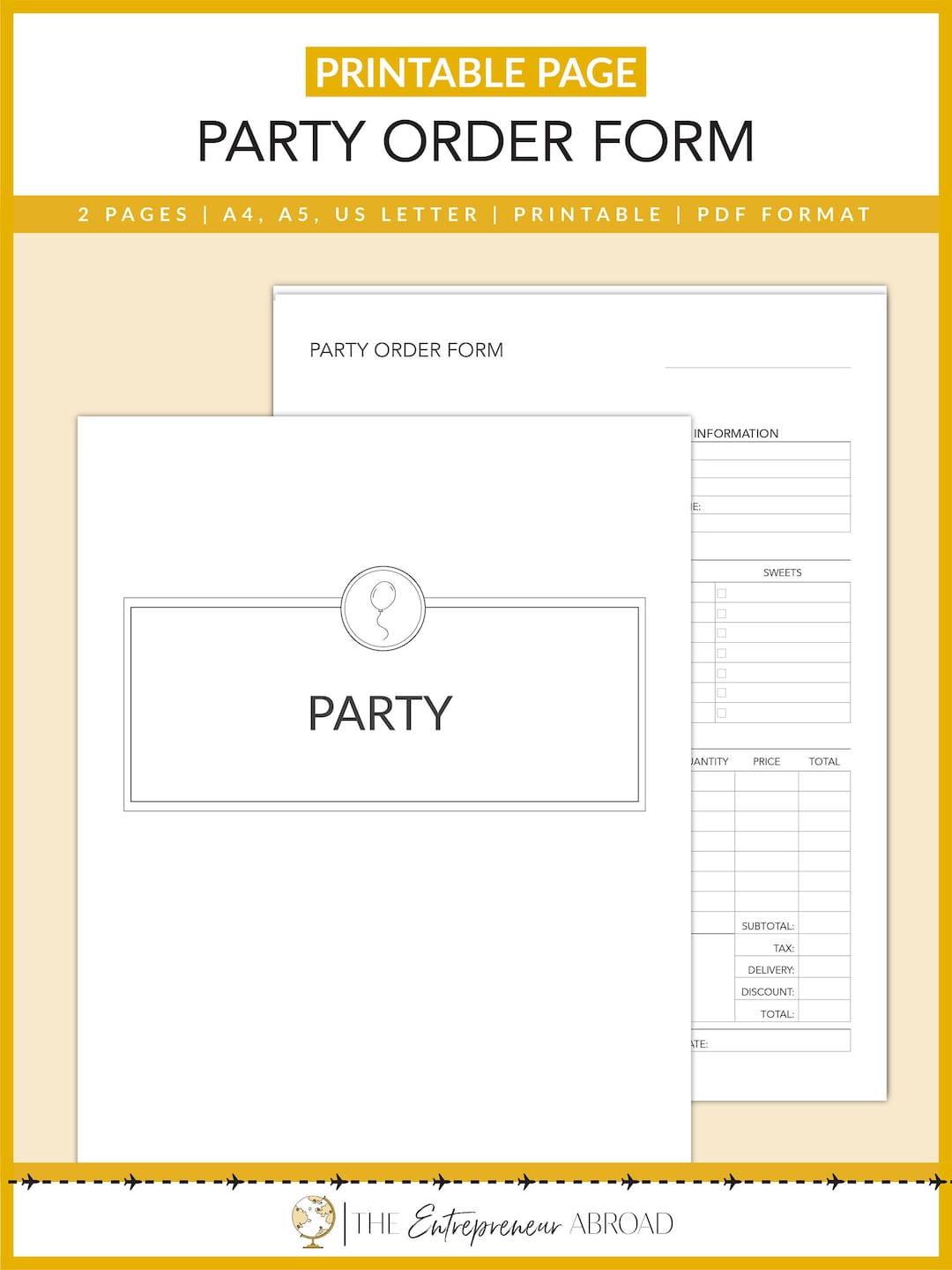 Party Order Form | Party Cake | Bakery Form | Home Bakery Business ...