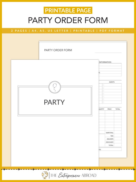 Party Order Form Party Cake Bakery Form Home Bakery - Etsy