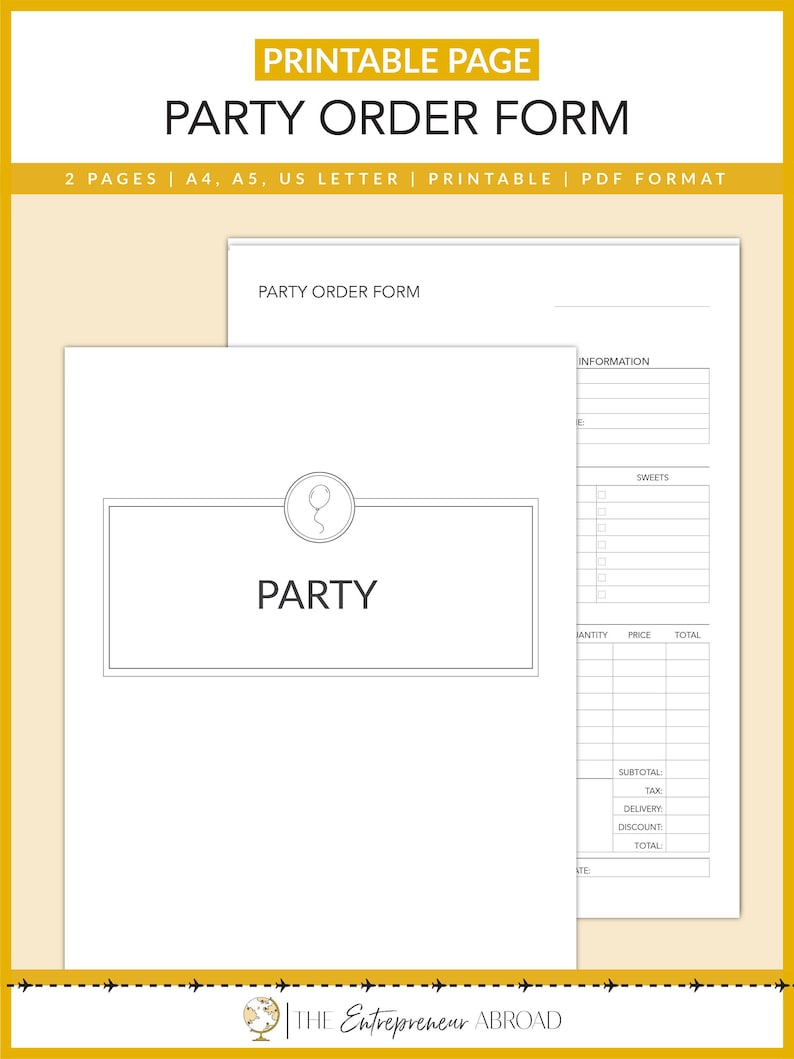 Party Order Form Party Cake Bakery Form Home Bakery - Etsy