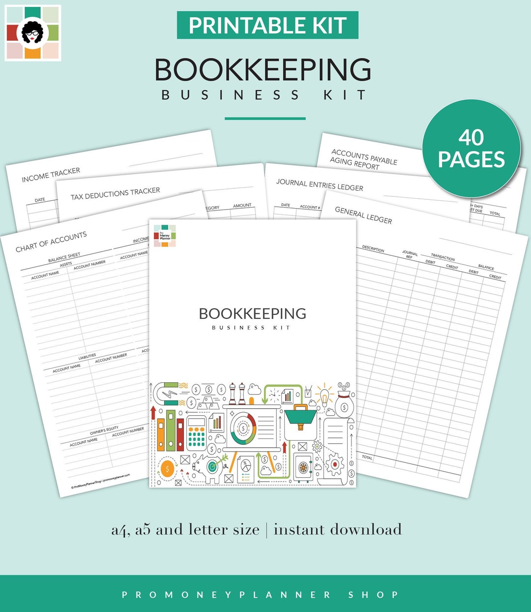Bookkeeping Kit Accounting Ledgers Business Planner Finance Planner PDF ...