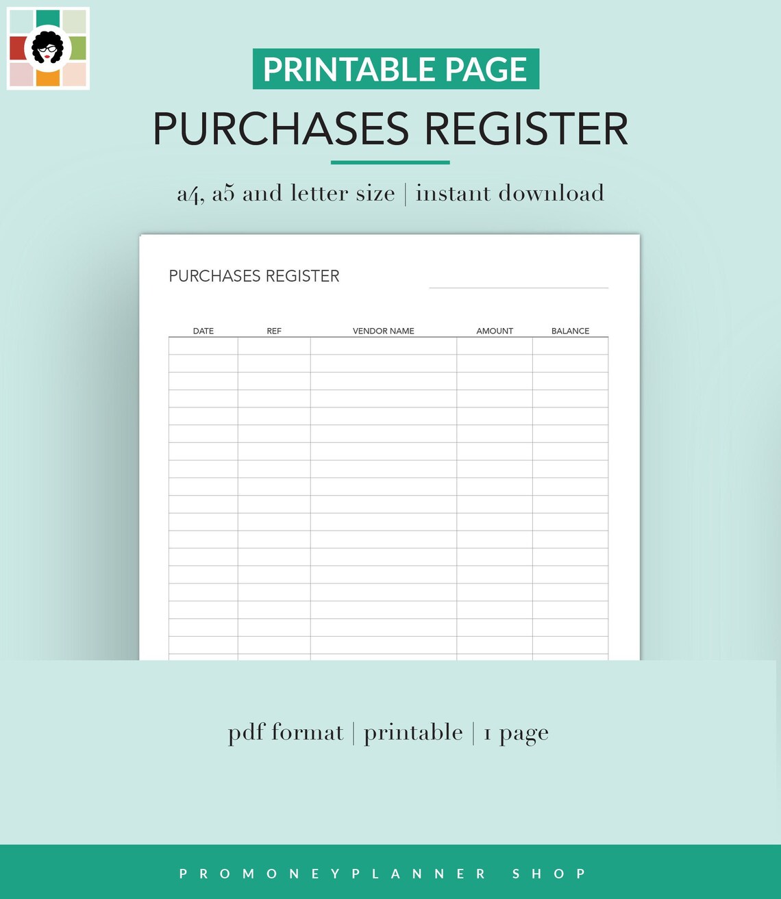 Purchases Register | PDF | Letter | A4 | A5 | Instant Download | Small ...