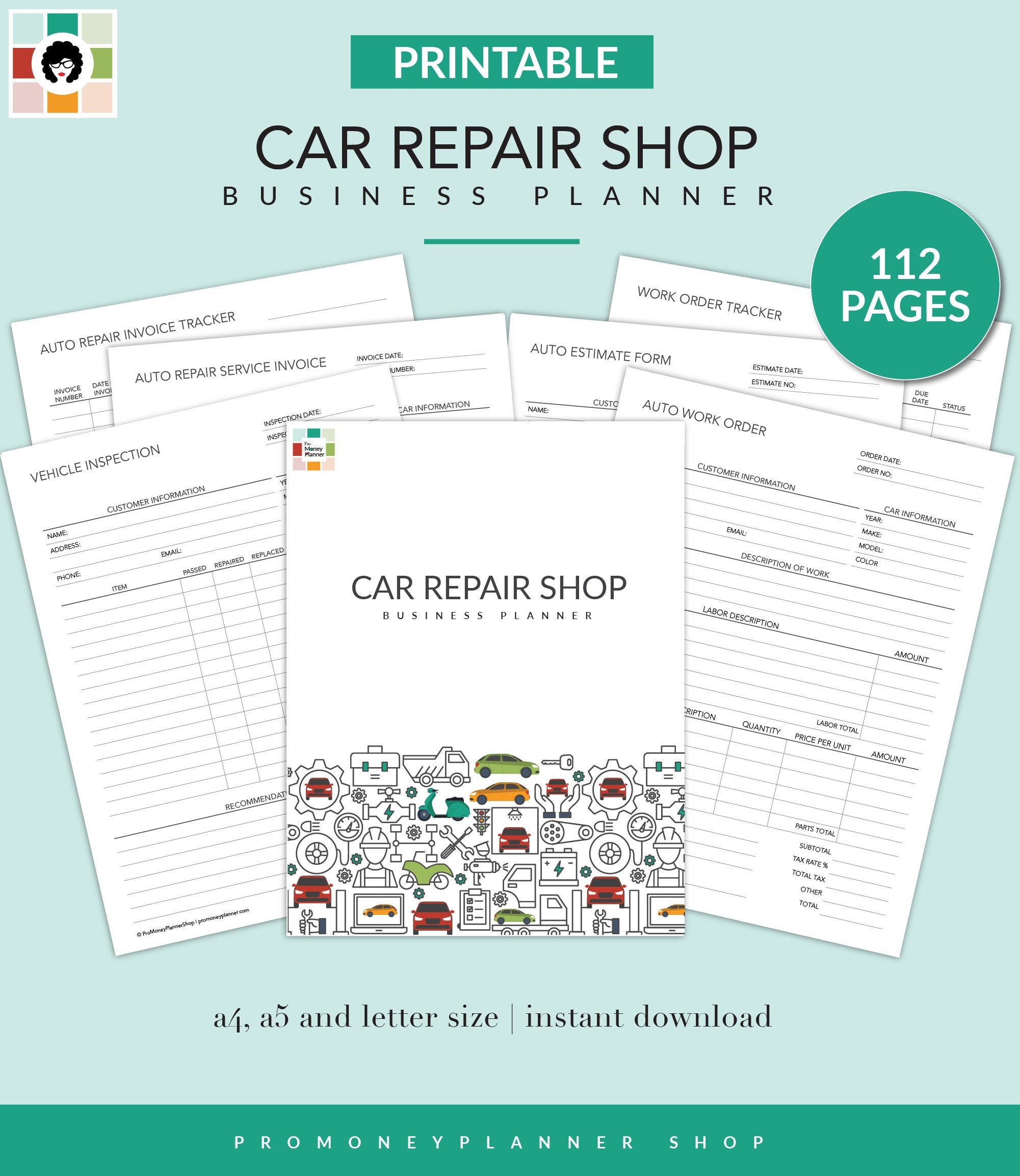 Car Repair Shop Business Planner | Printable | PDF | US | A4 A5 ...