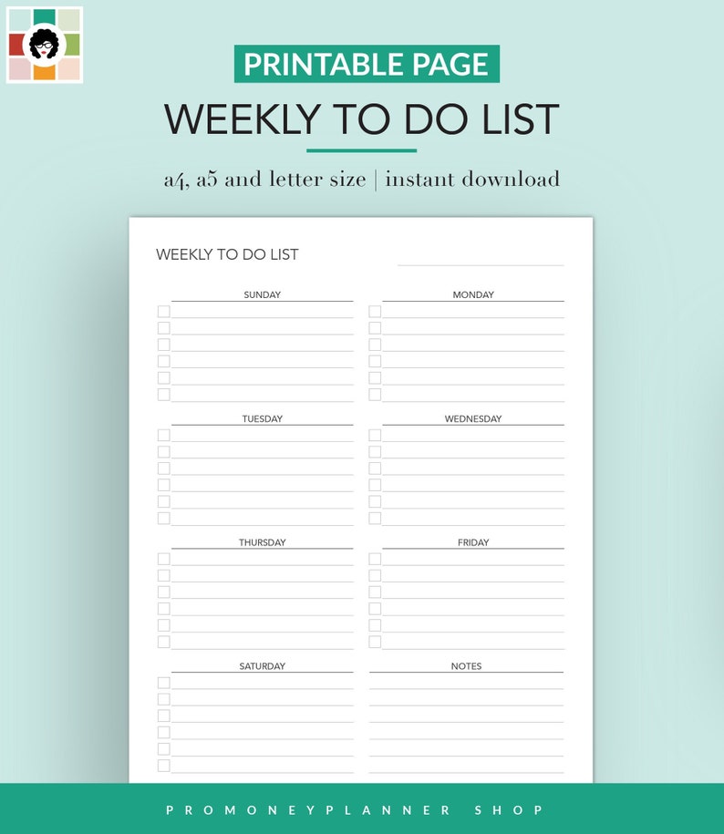 Weekly to Do List Printable PDF US Letter A4 A5 - Etsy