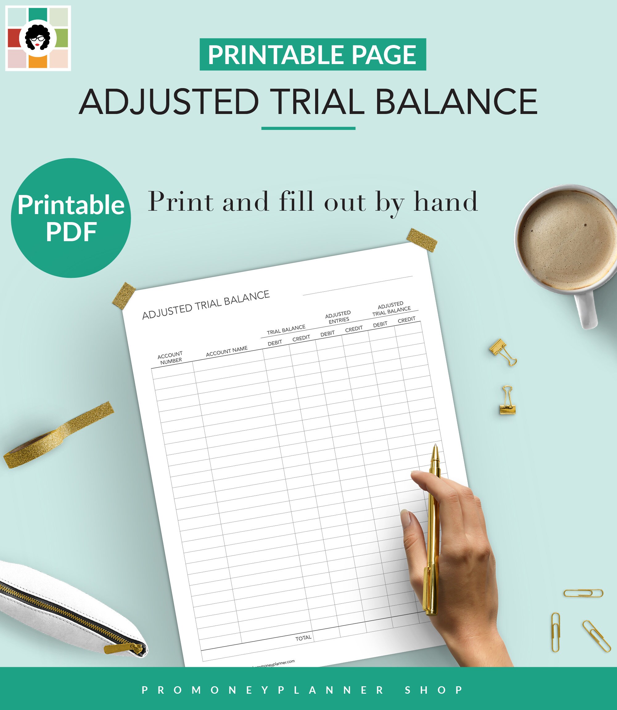 Adjusted Trial Balance Printable PDF Letter A4 A5 Instant Download ...