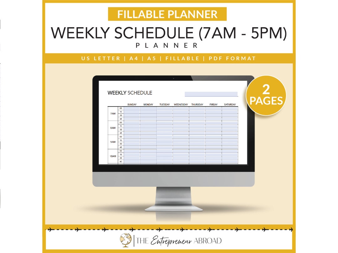Weekly Schedule Planner 7AM-5PM: Fillable, Printable (US Letter, A4, A5) (PDF Pattern) - Etsy