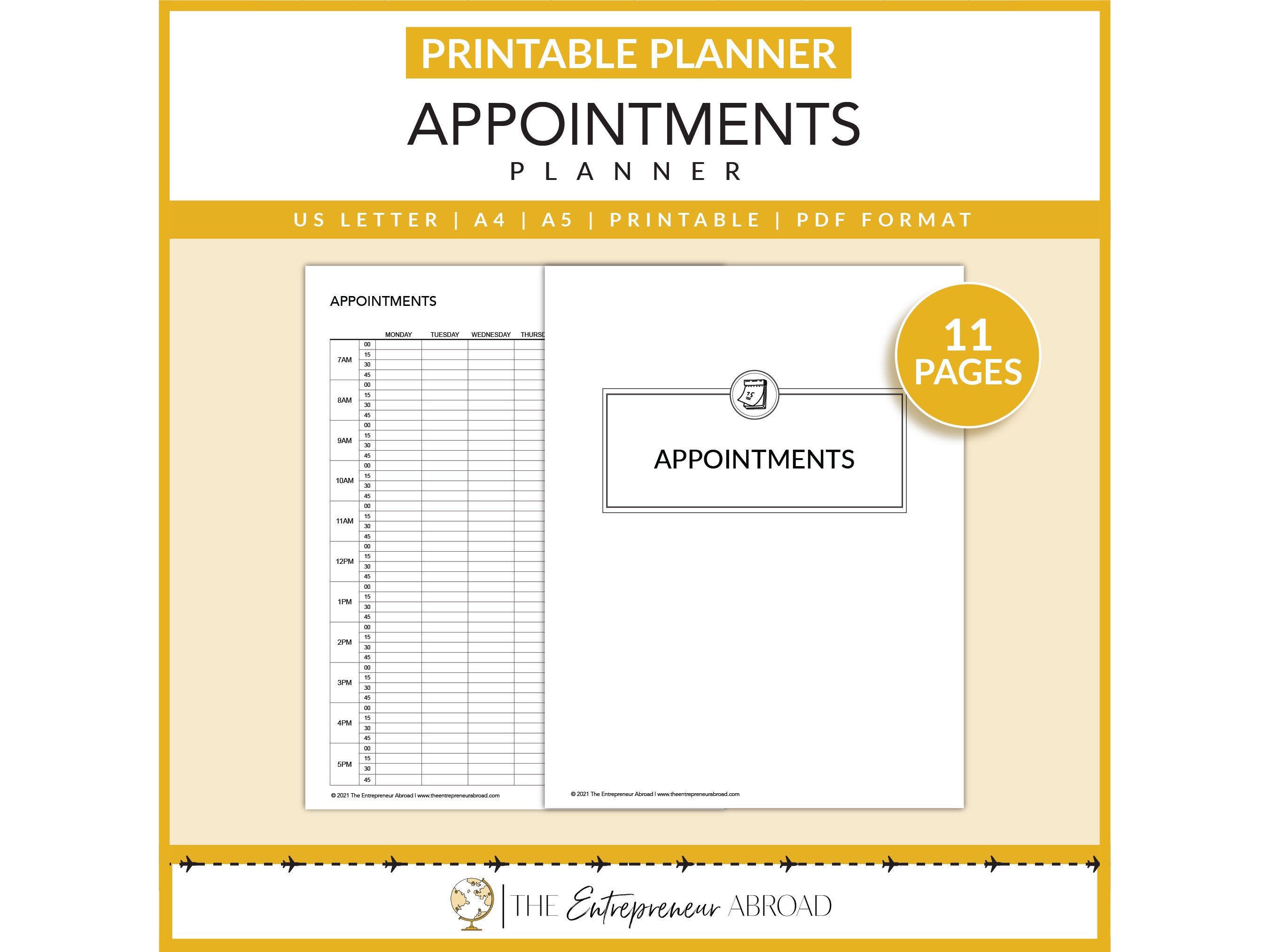 Appointments Planner Printable Week View Time Management Productivity ...