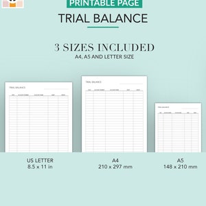 Trial Balance | Printable | PDF | Letter | A4 | A5 | Instant Download ...