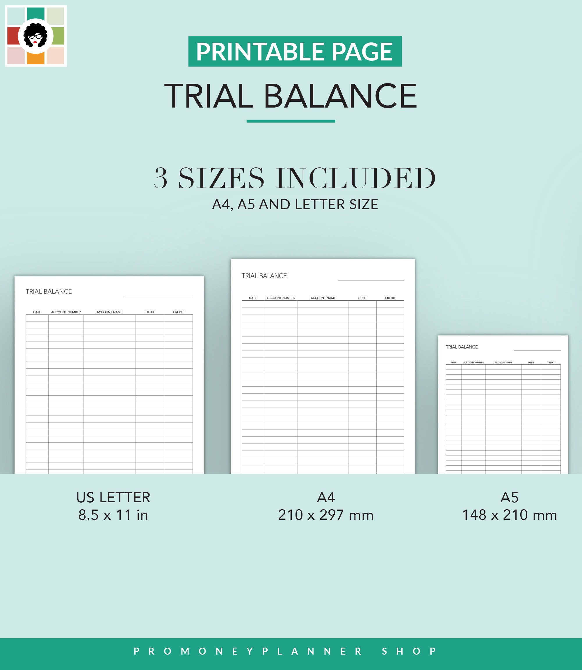 Trial Balance | Printable | PDF | Letter | A4 | A5 | Instant Download ...